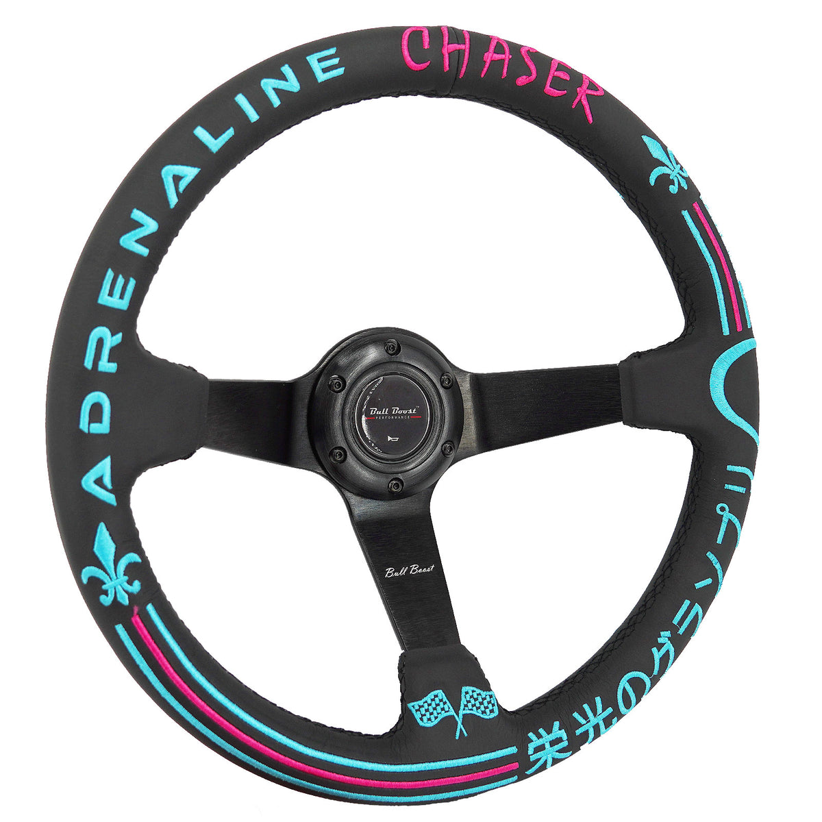 Universal 350mm 3"Deep Dish 6-Bolt Steering Wheel Black Leather Adrena ...