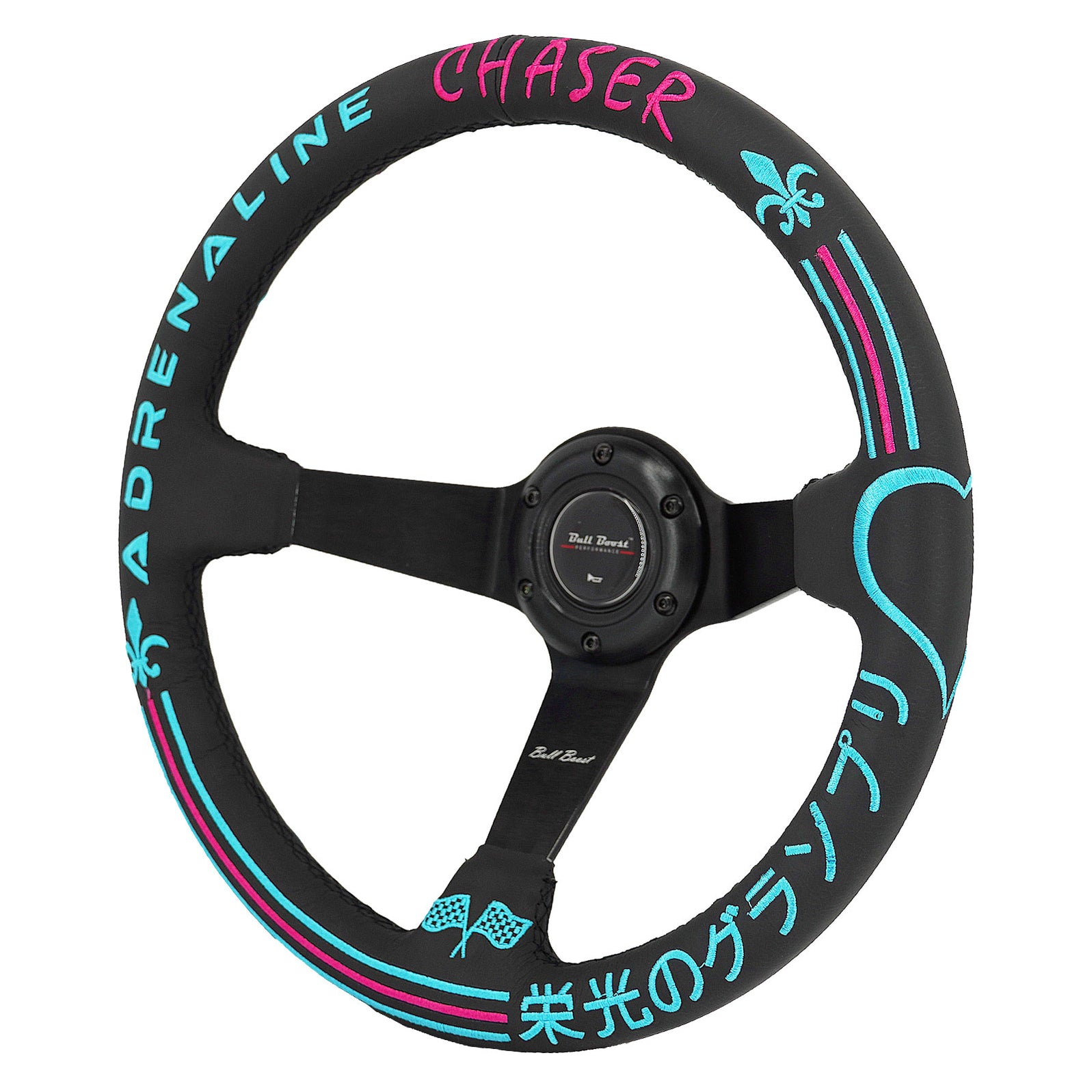 Universal 350mm 3"Deep Dish 6-Bolt Steering Wheel Black Leather Adrena ...
