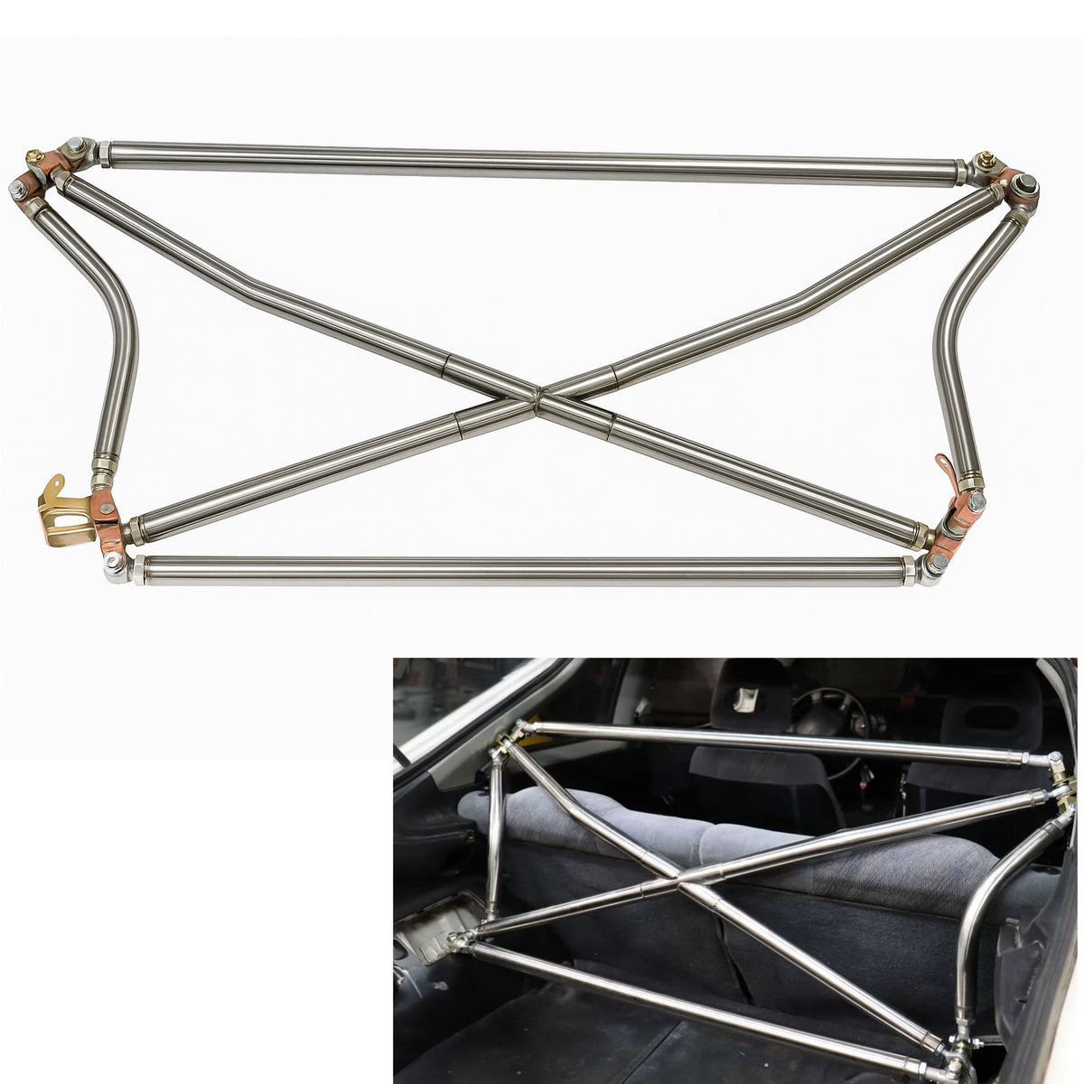 Polished Tubular Multipoint Crossbar X-Bar For Honda Civic EK9 EK4 EK3 ...