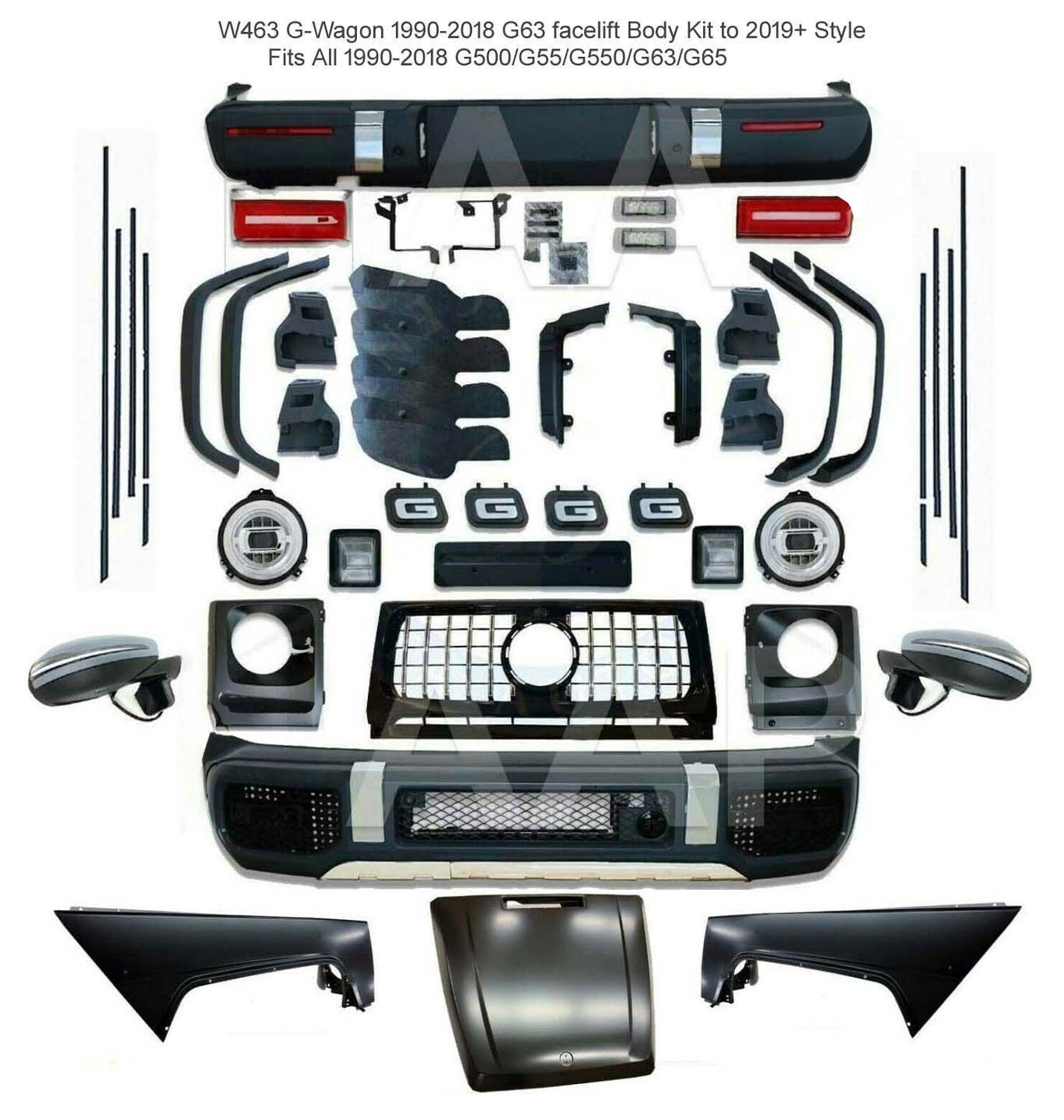 G500 G550 To 2022 + G63 Full Upgrade Body Kit Bumper Fenders Hood Face ...