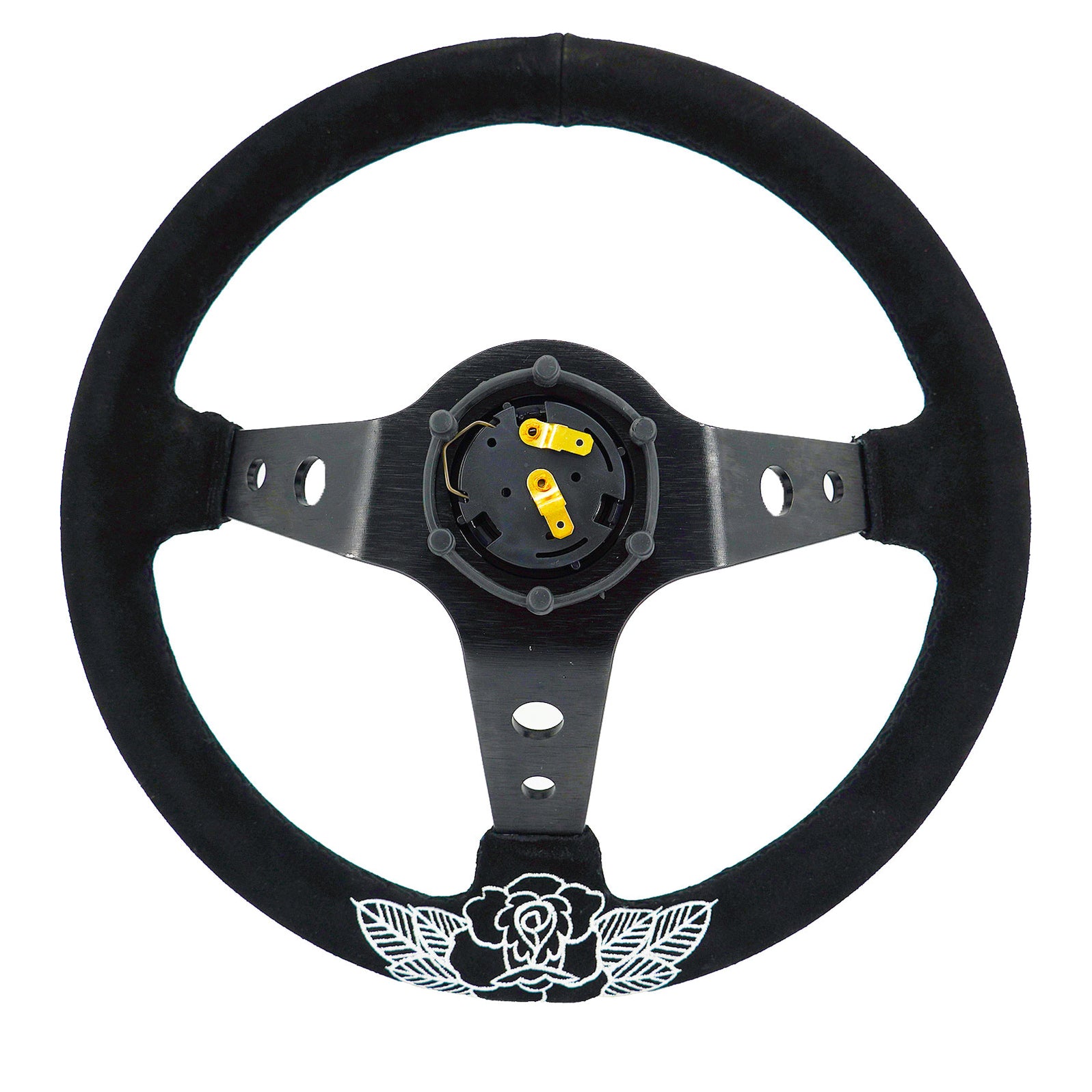 Custom Rose Universal 350mm 3" Deep Dish 6-Bolt Steering Wheel Black S ...