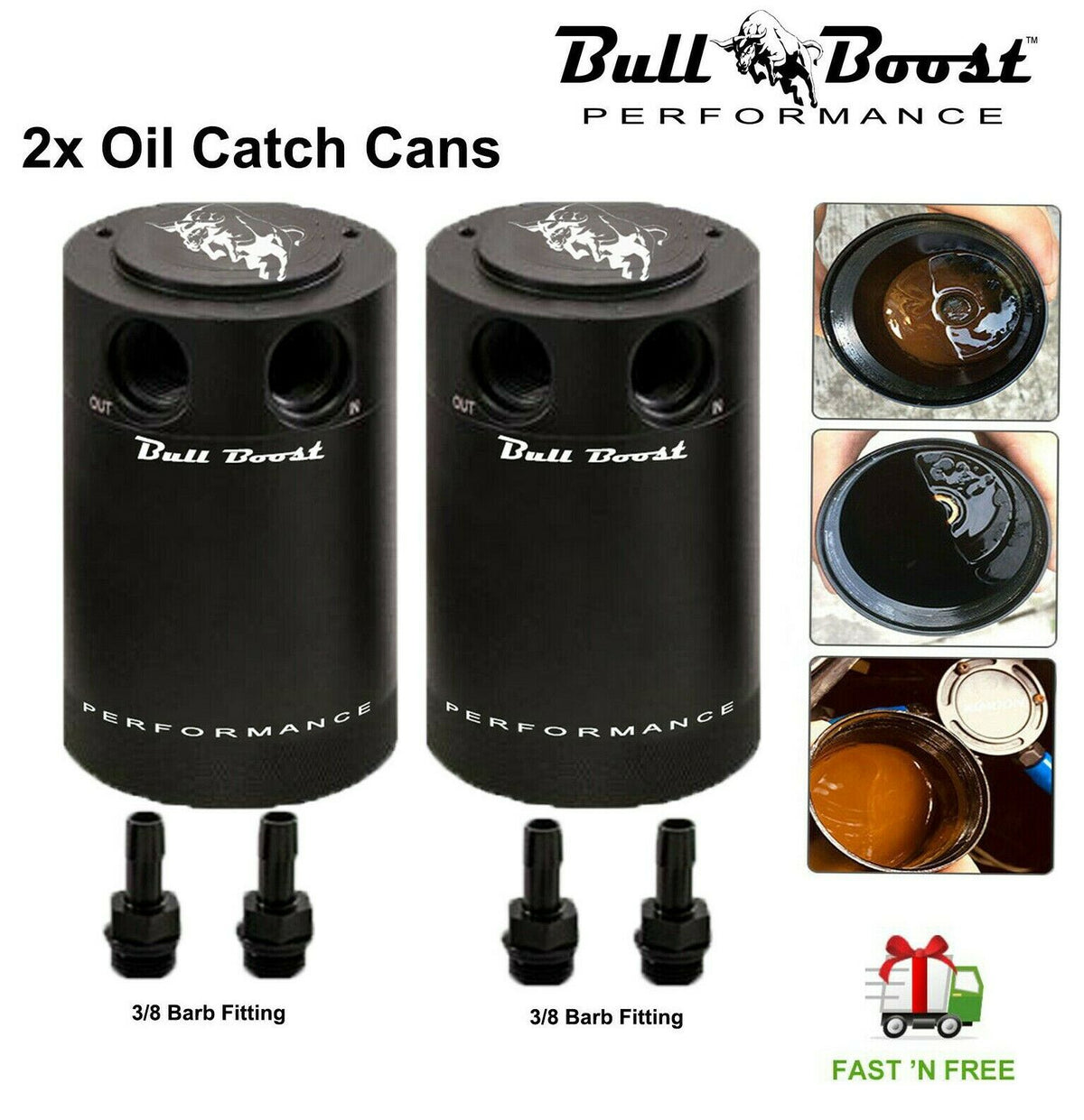 2x Billet Aluminum Baffled Oil Catch Can Reservoir Tank Racing 2-Port ...