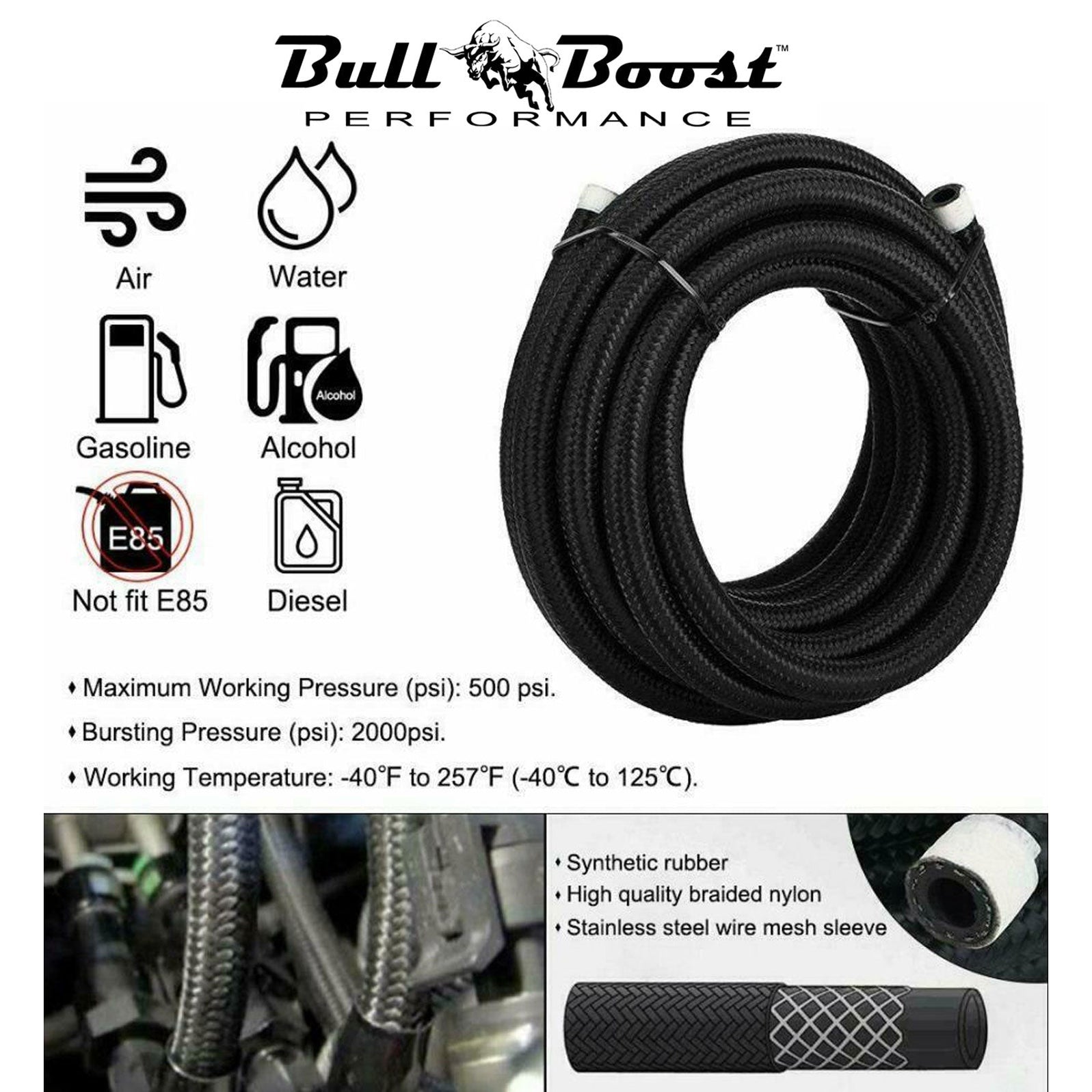 10AN/8AN/6AN Fitting Stainless Steel Braided Oil Fuel Hose Line Kit 5F ...