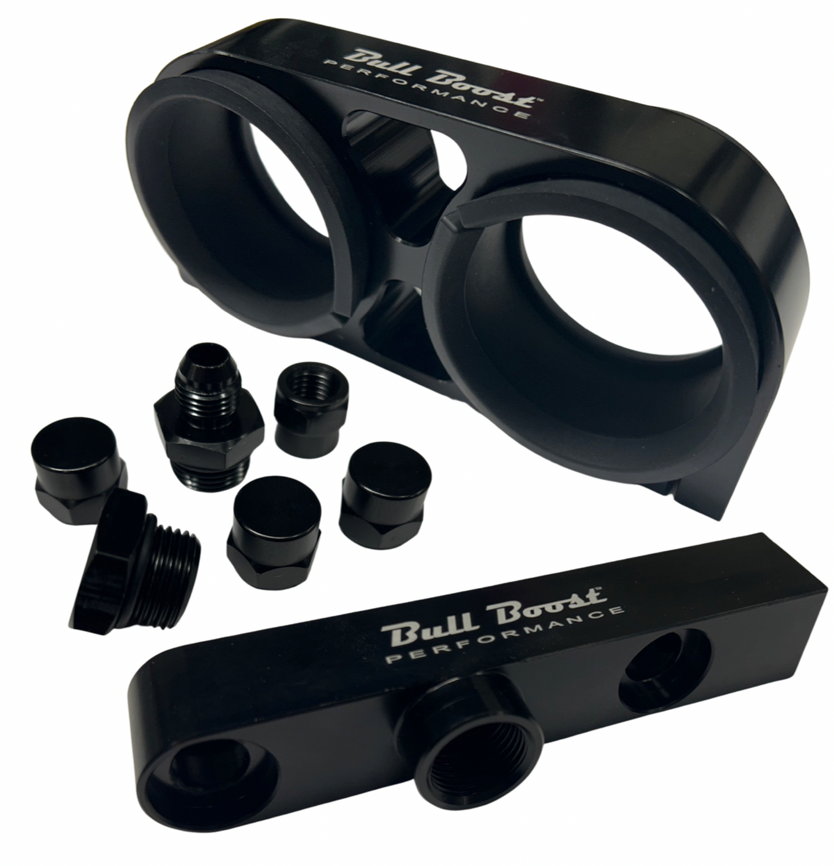 Billet Twin Dual Bosch 044 380lph AEM Fuel Pump Outlet Manifold Mounti ...