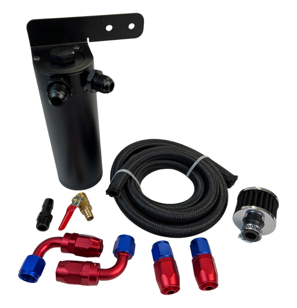Red Universal Oil Catch Can XL 2Port -6AN + Mounting Bracket Kit + Fil ...
