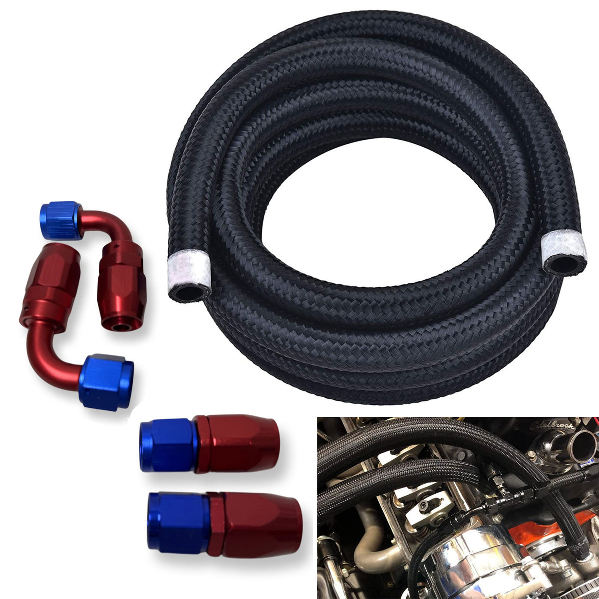 10AN/8AN/6AN Fitting Stainless Steel Braided Oil Fuel Hose Line Kit 5F ...